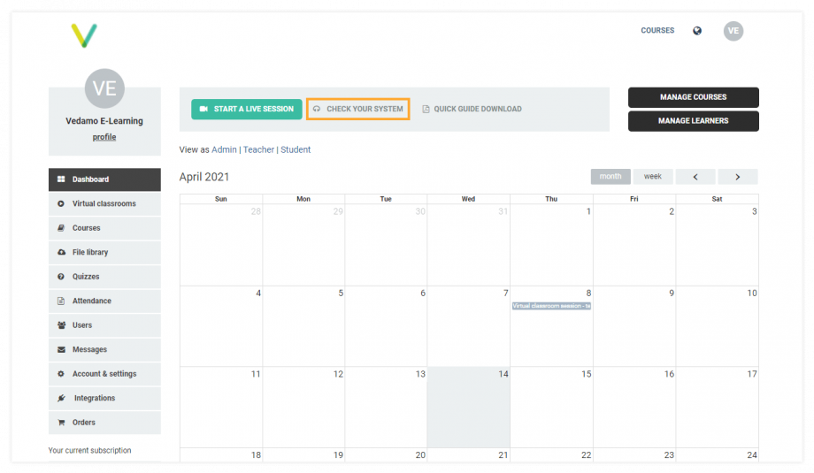 Virtual Classroom System Check | VEDAMO