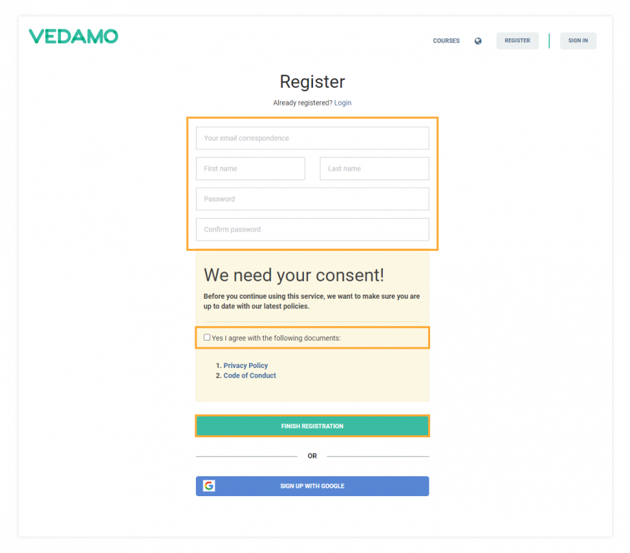 LMS Registration for users | VEDAMO