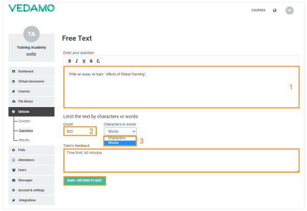 LMS Quizzes - Creation and Settings in a few easy steps | VEDAMO