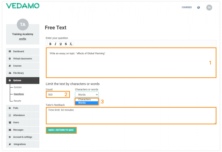 LMS Quizzes - Creation and Settings in a few easy steps | VEDAMO
