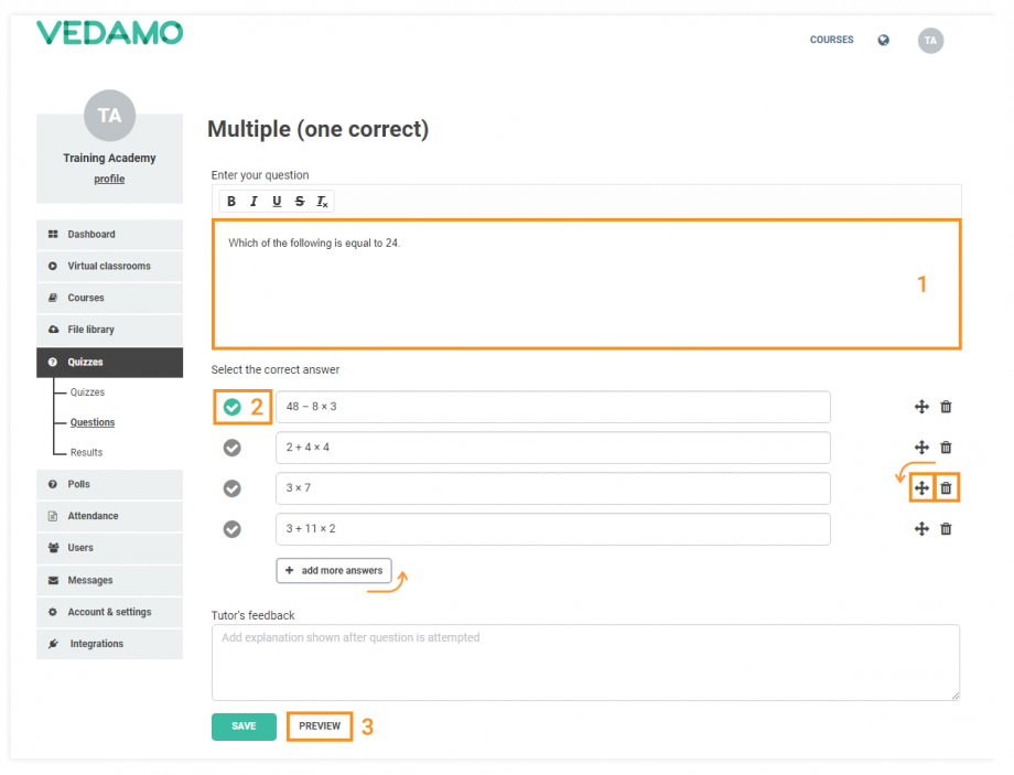 LMS Quizzes - Creation and Settings in a few easy steps | VEDAMO