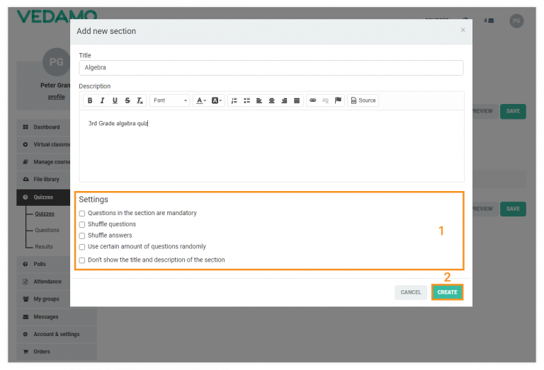 LMS Quizzes - Creation and Settings in a few easy steps | VEDAMO