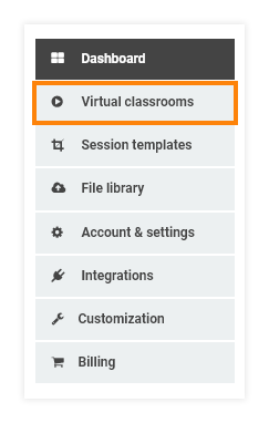 Virtual Classrooms menu in your VEDAMO account | VEDAMO