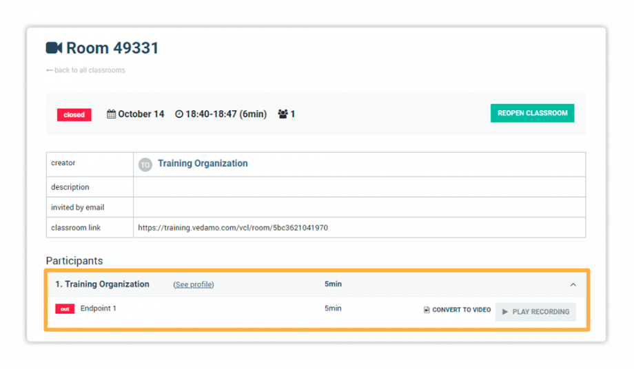 Recordings of the virtual classroom sessions | VEDAMO