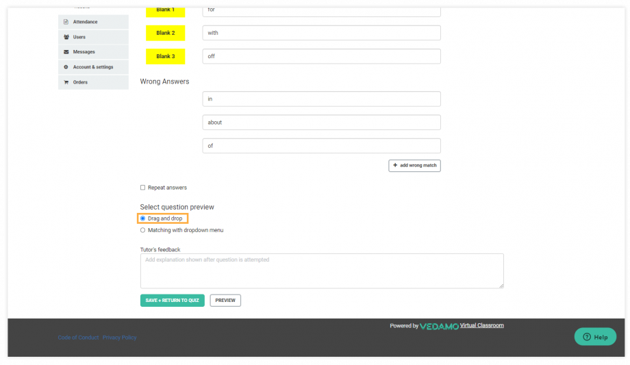 LMS Quizzes - Creation and Settings in a few easy steps | VEDAMO