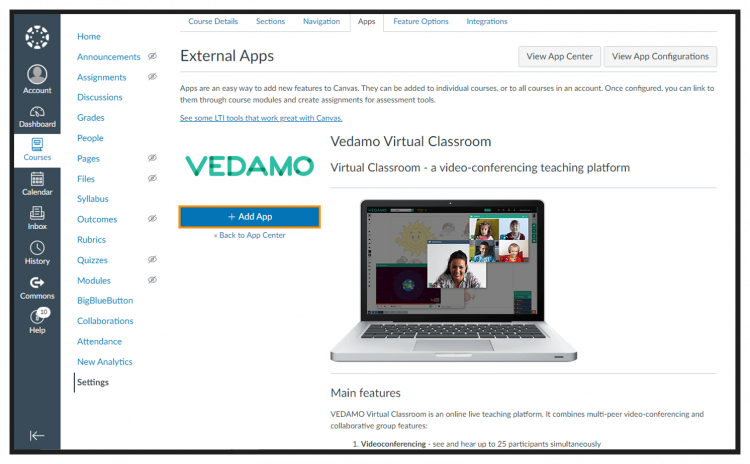 Integrate Vedamo Virtual classroom with Canvas I VEDAMO