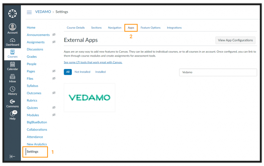 Integrate Vedamo Virtual classroom with Canvas I VEDAMO