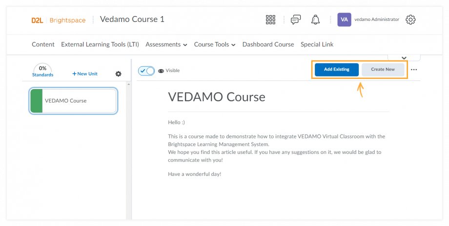 How to integrate Vedamo Virtual Classroom with Brightspace by D2L | VEDAMO