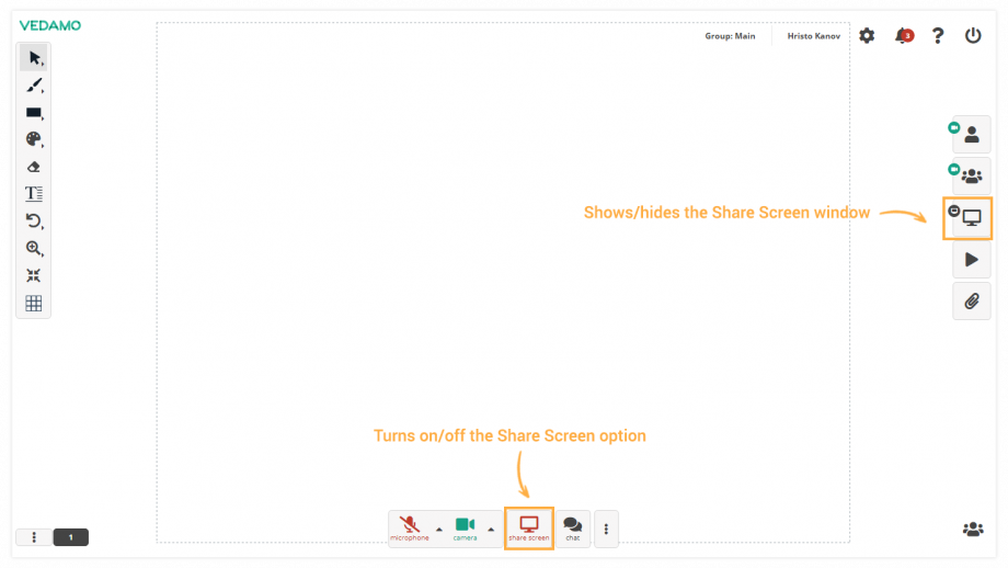Individual video and Screen Share in the Virtual Classroom | VEDAMO
