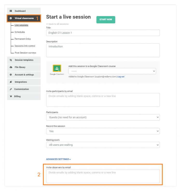 Virtual classroom observers. The observer role | VEDAMO