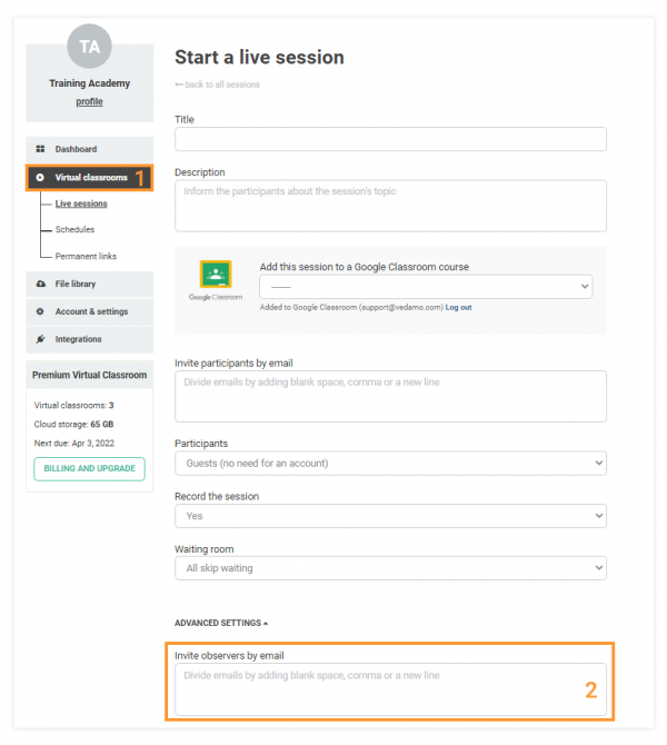 Virtual classroom observers. The observer role | VEDAMO