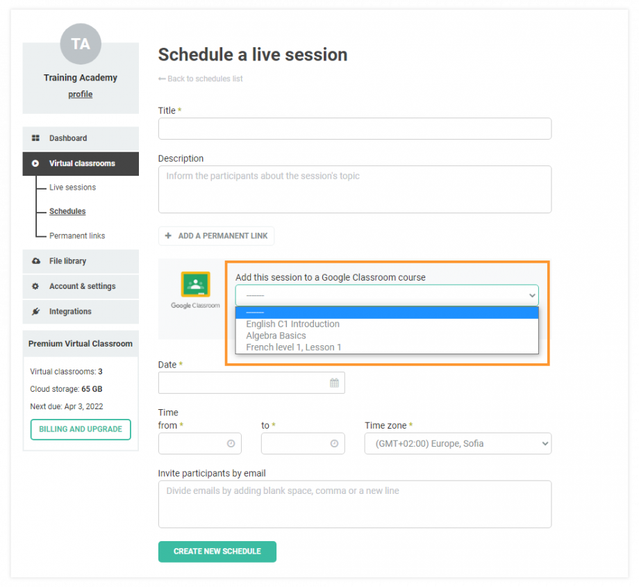 Creating Schedules for Virtual Classrooms | VEDAMO