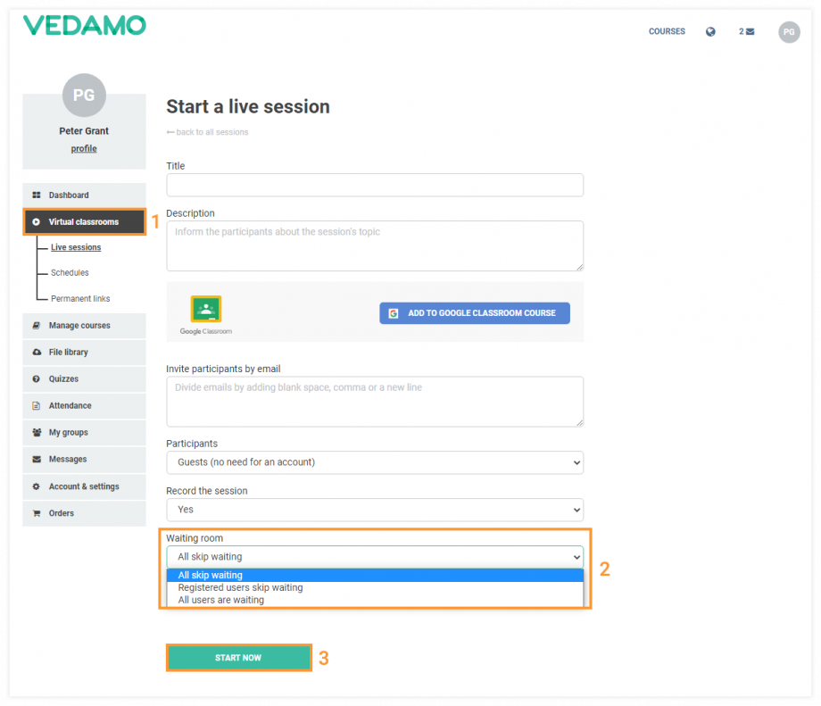 Virtual Classroom Waiting Room | VEDAMO