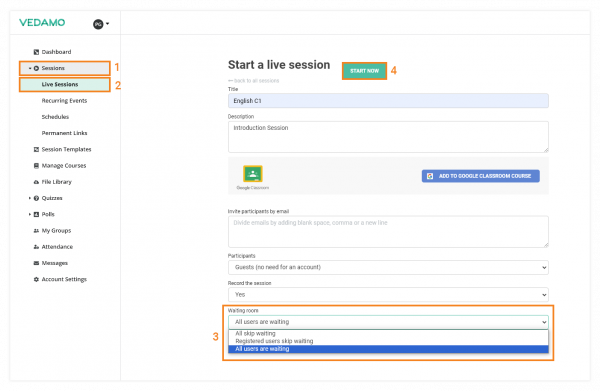 Virtual Classroom Waiting Room | VEDAMO
