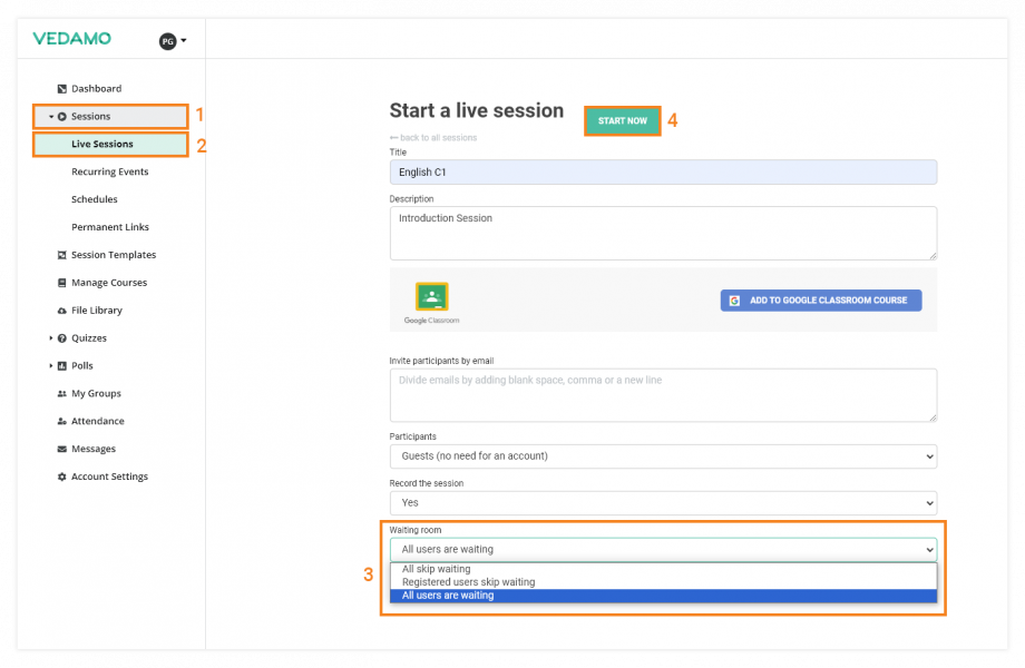Virtual Classroom Waiting Room | VEDAMO